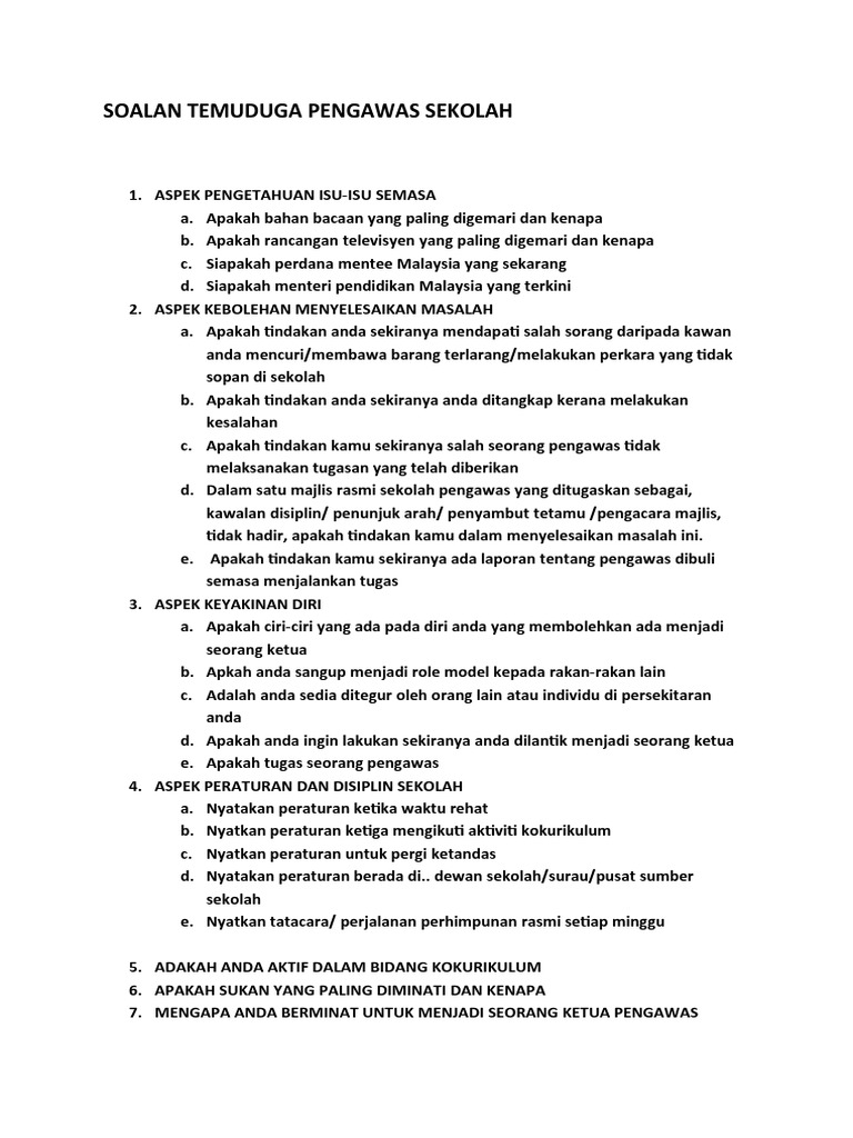 Soalan Temuduga Pengawas Sekolah | PDF