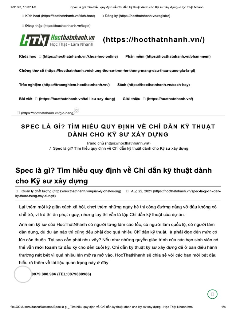 Spec là gì - Tìm hiểu quy định về Chỉ dẫ... nh cho Kỹ sư xây dựng - Học Thật Nhanh | PDF
