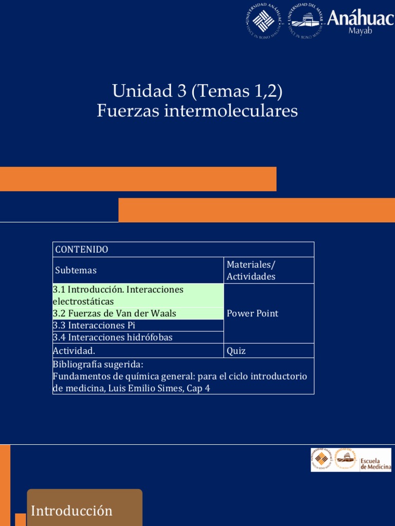 3a. Unidad 3. Fuerzas Intermoleculares TEMAS 1,2 | PDF | Enlace químico ...