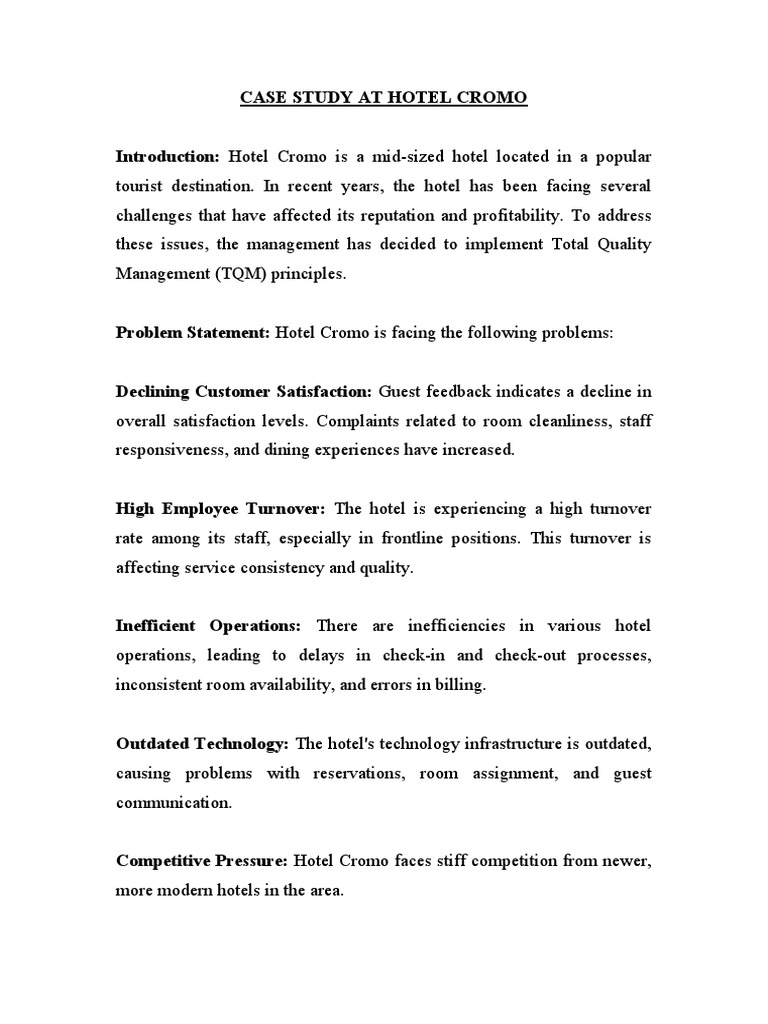 CASE STUDY AT HOTEL CROMO (Sanjith) | PDF | Customer Satisfaction ...