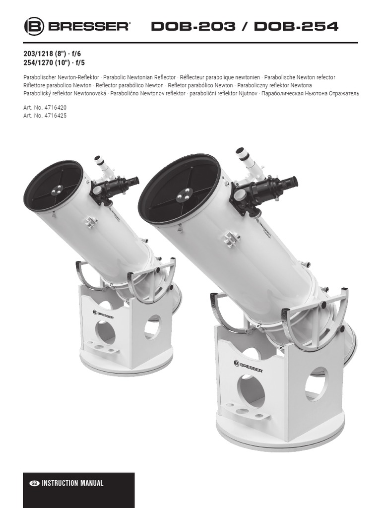 Manual de Utilizare Telescop Reflector Bresser Messier 10 Inch DOBSON | PDF