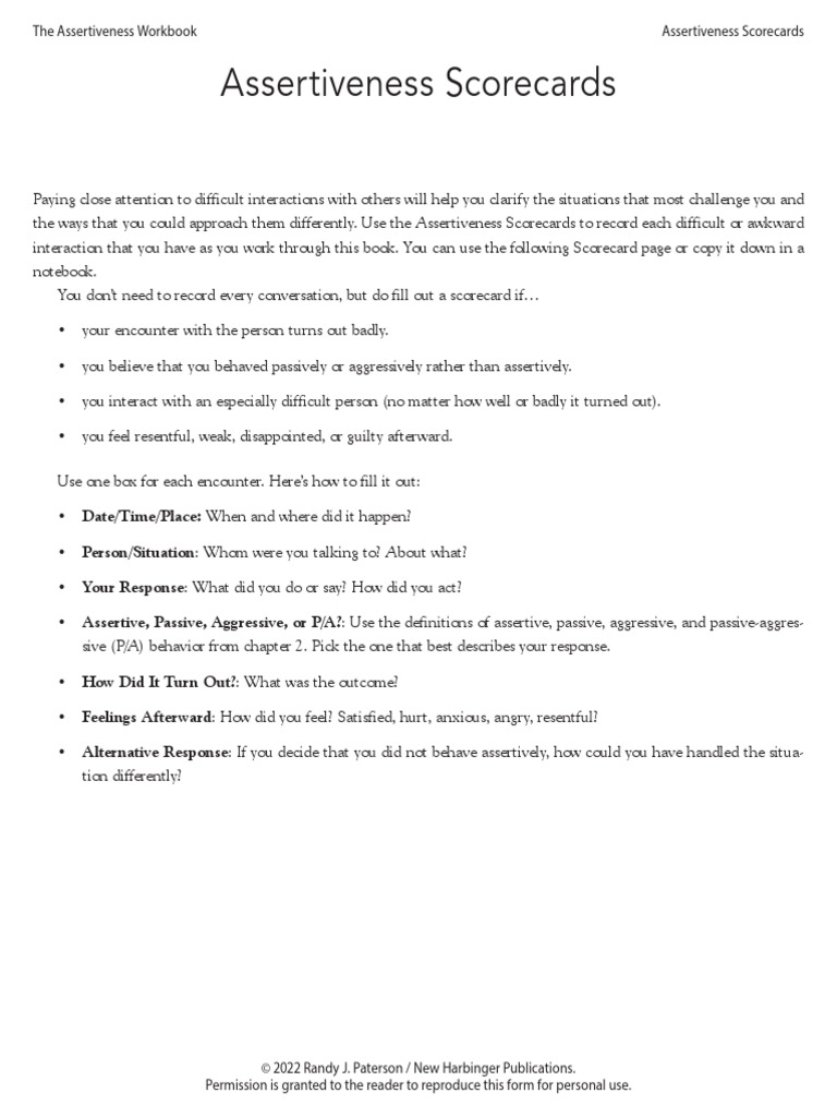 The Assertiveness Workbook - Worksheets - AssertivenessWorkbook | PDF ...