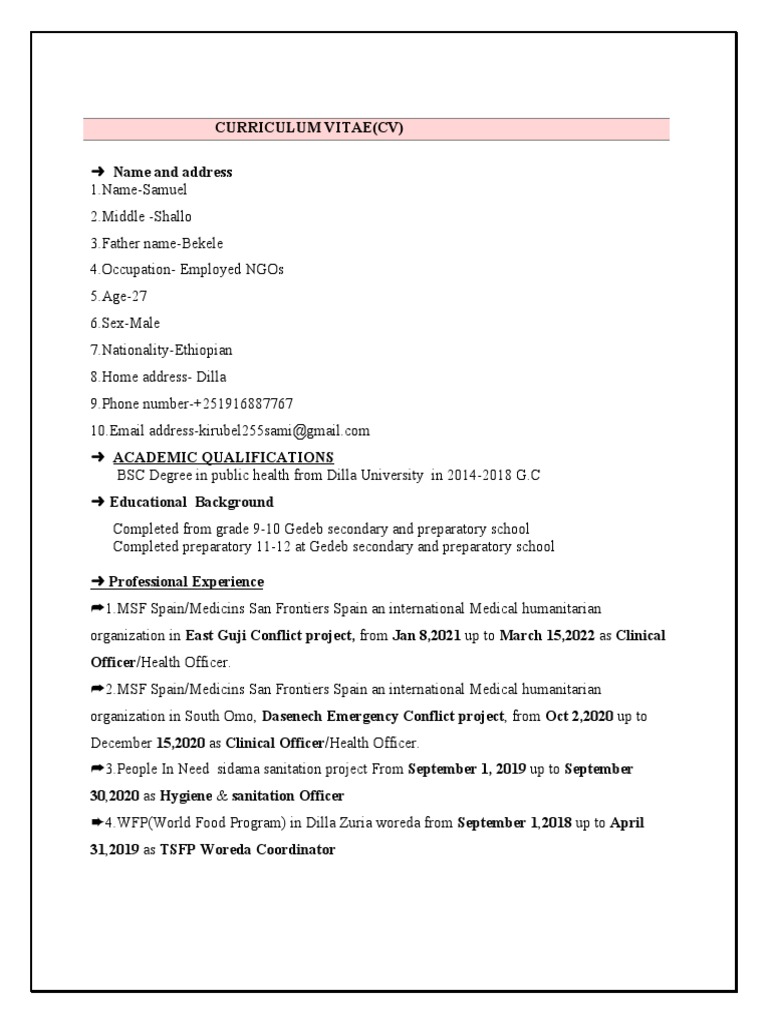 Samuel Bekele CV | PDF | World Health Organization | Preventive Healthcare