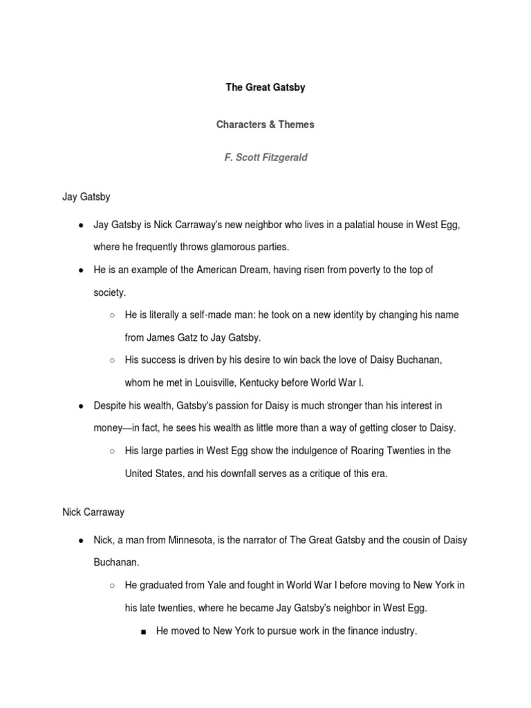 Great Gatsby: Characters and Themes | PDF | The Great Gatsby