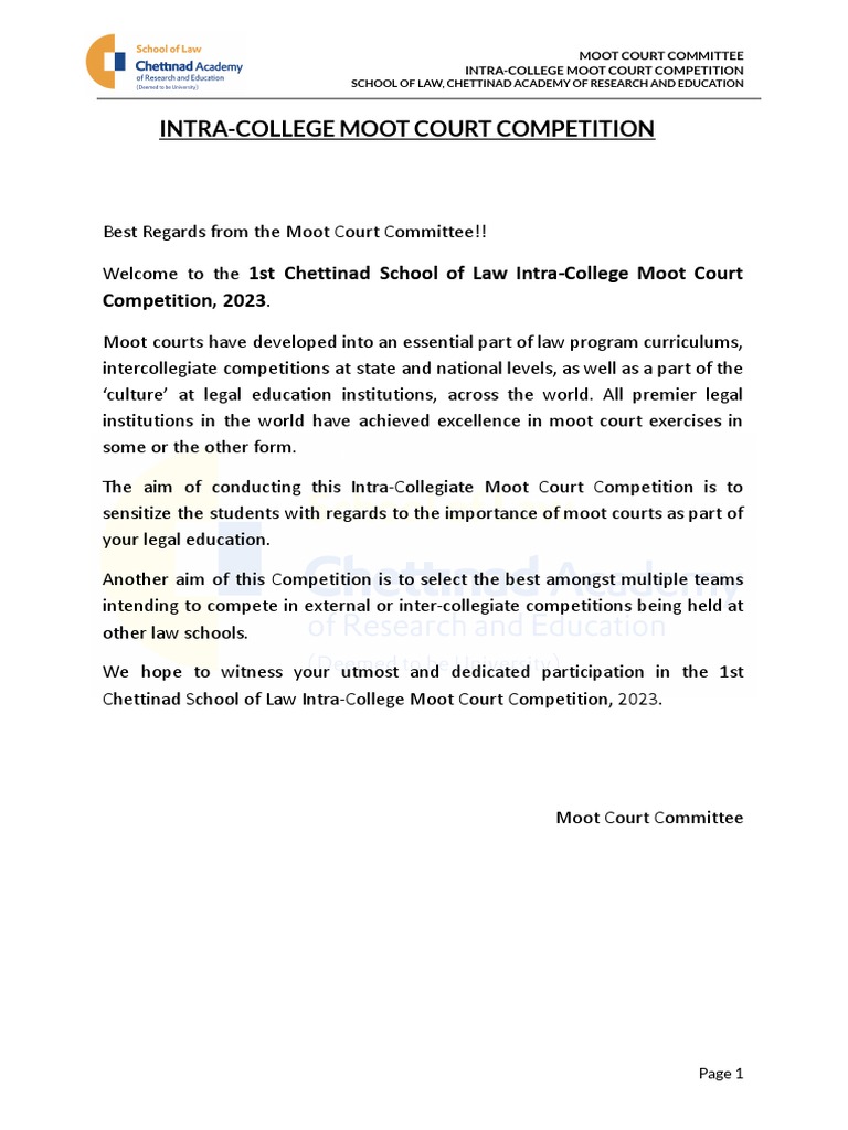 Brochure - 1st Chettinad School of Law Intra-College Moot Court ...