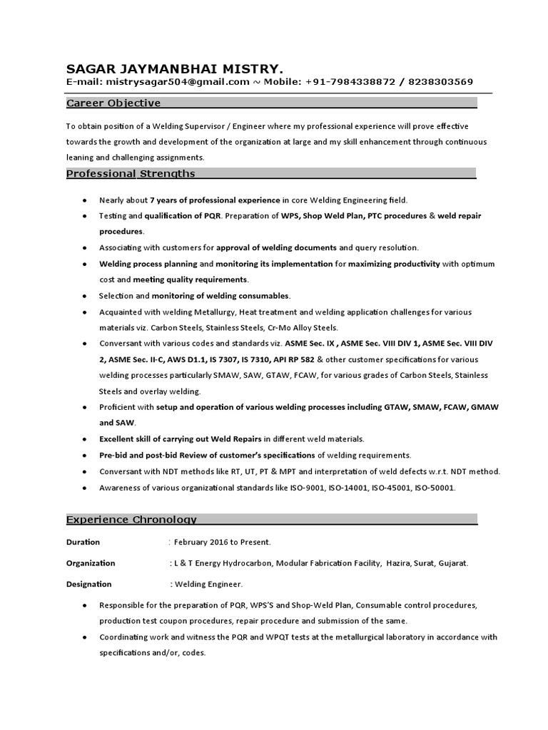 0 1684815591183 Sagar Resume | PDF | Welding | Construction
