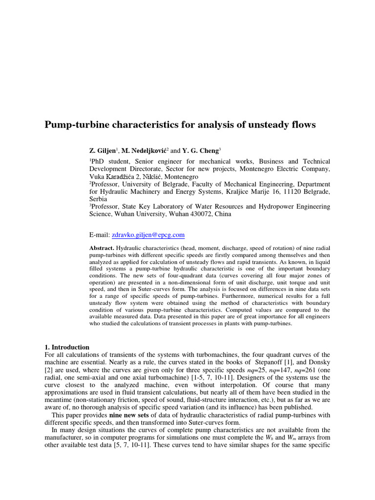 Pump Turbine Characteristics For Analysis of Unsteady Flows | PDF | Pump | Turbine