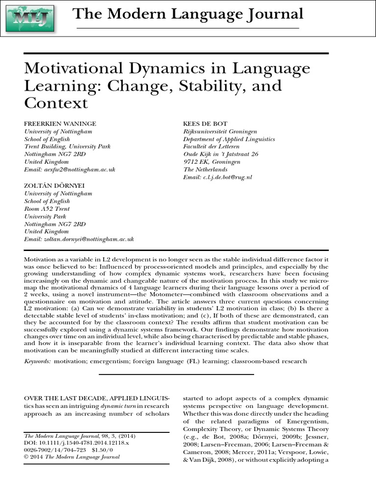 Waninge Et Al-2014-The Modern Language Journal | PDF | Motivation | Motivational