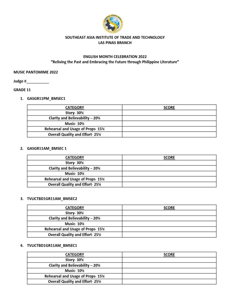 Score Sheet Pantomime | PDF