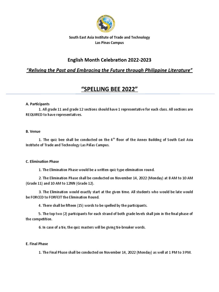 Spelling Bee Guidelines and Mechanics | PDF