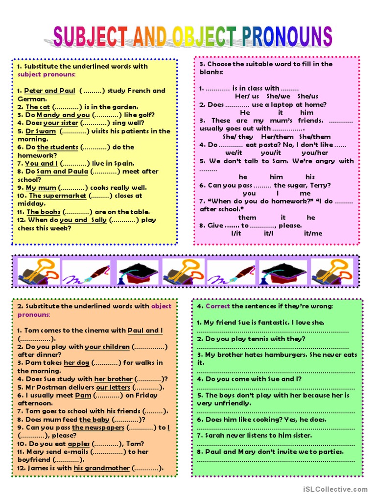 Subject And Object Pronouns Exercises Subject/Object Pronouns – Kern