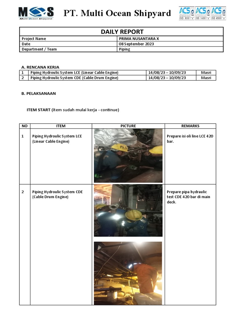 Daily Report Piping Dept. 08-09 | Download Free PDF | Mechanical ...