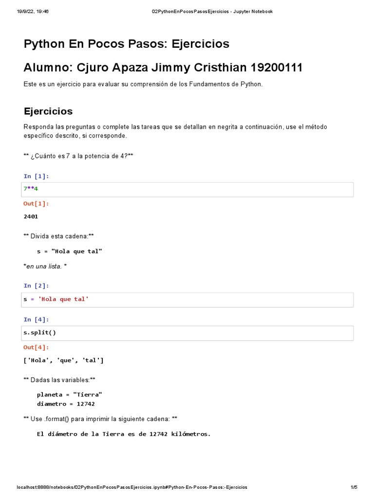 02pythonenpocospasosejercicios Jupyter Notebook Pdf Programación De Computadoras