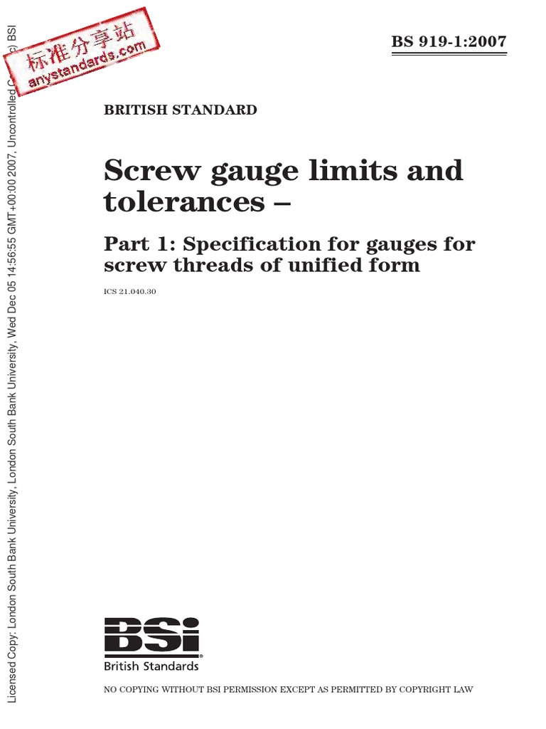 BS 919-1-2007 | PDF | Screw | Tools