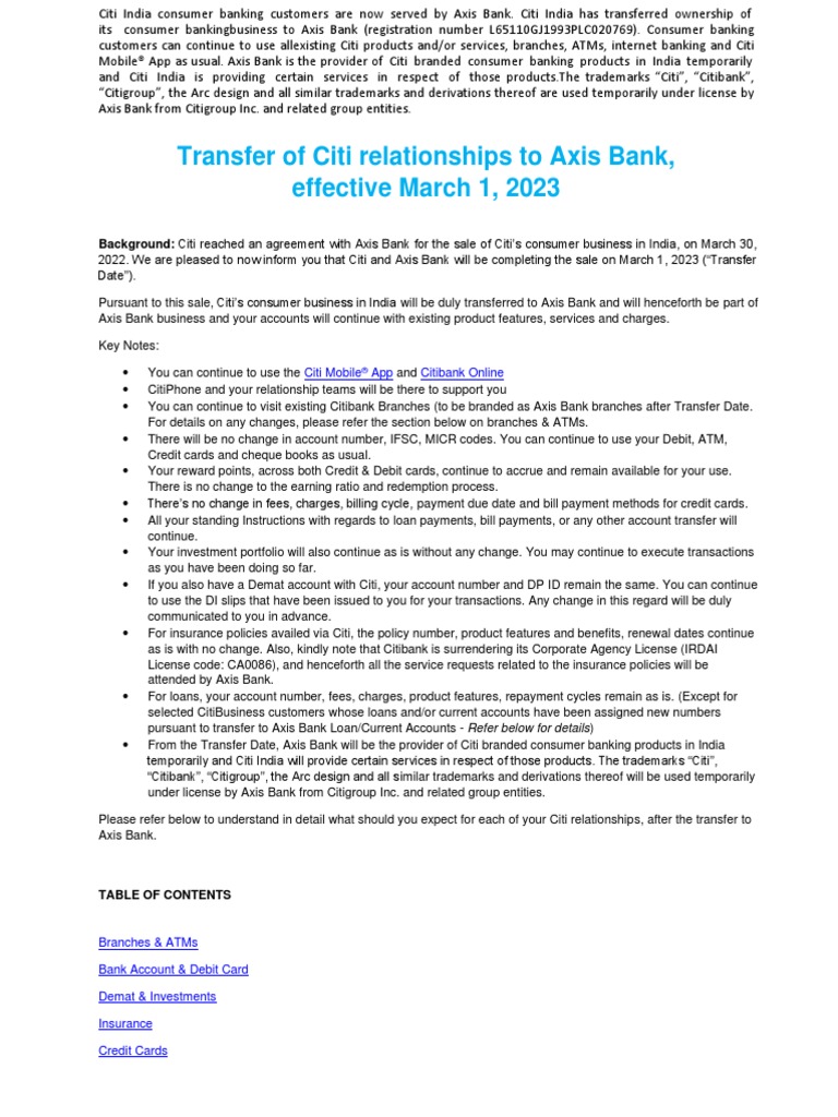 Citi Relationship Transfer Faq | Download Free PDF | Credit Card ...