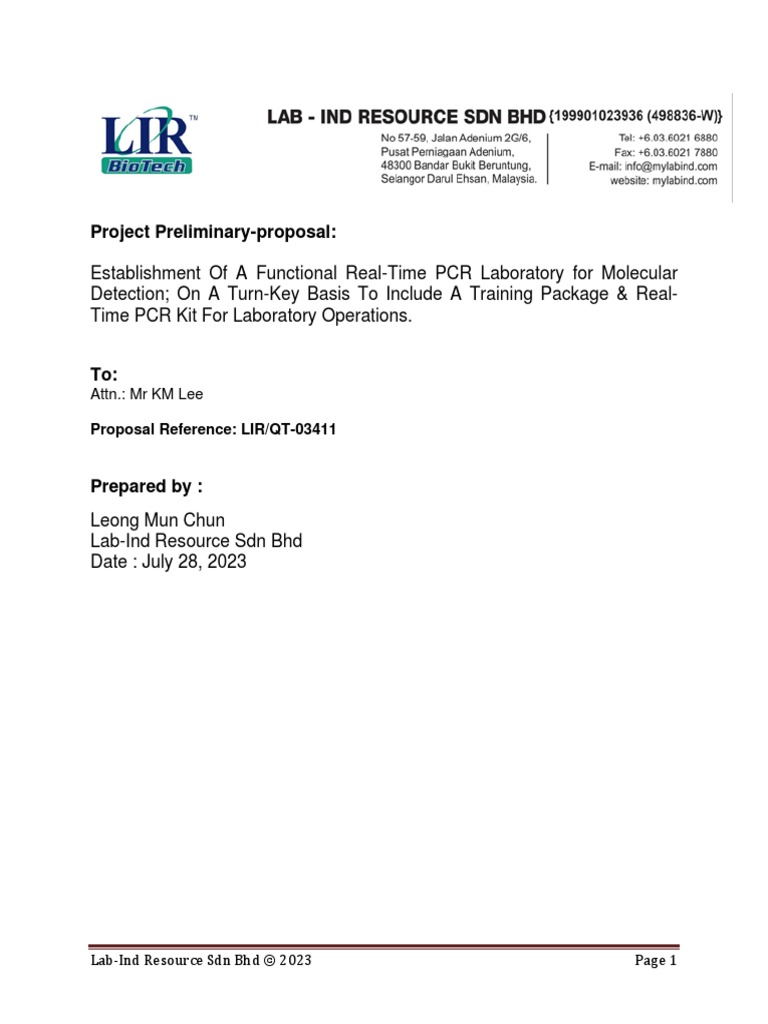 QPCR - PCR Laboratory Proposal - KM Lee - LIR - QT-03411 | PDF | Polymerase Chain Reaction ...