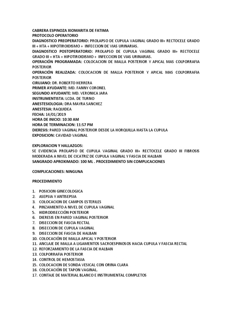 Colocacion de Malla Posterior y Apical Mas Colporrafia Posterior | PDF ...