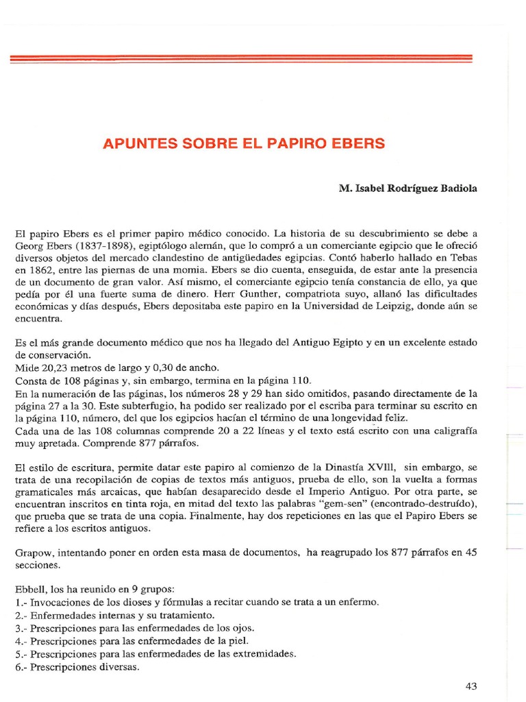 3 Apuntes Sobre El Papiro Ebers (1) | PDF
