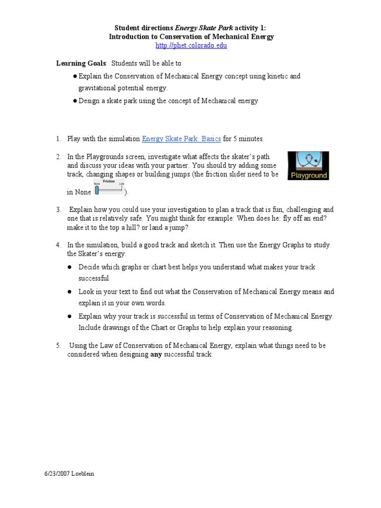 Designing a Fun Energy Skate Park Track | PDF