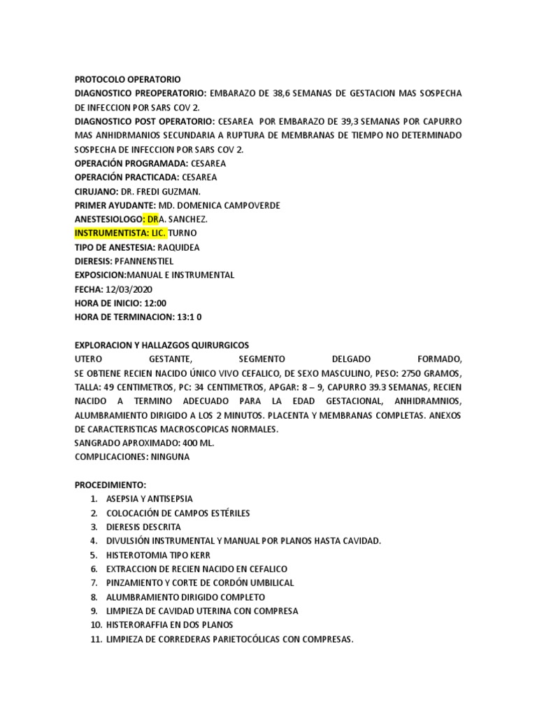 Remache Protocolo Cesarea | PDF | Parto | El embarazo