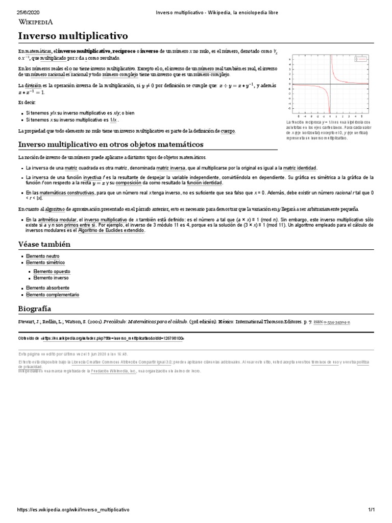 Inverso Multiplicativo | PDF | Función (Matemáticas) | Matriz (Matemáticas)