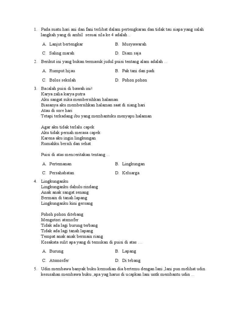 Soal Latihan Bahasa dan Sastra Anak | PDF