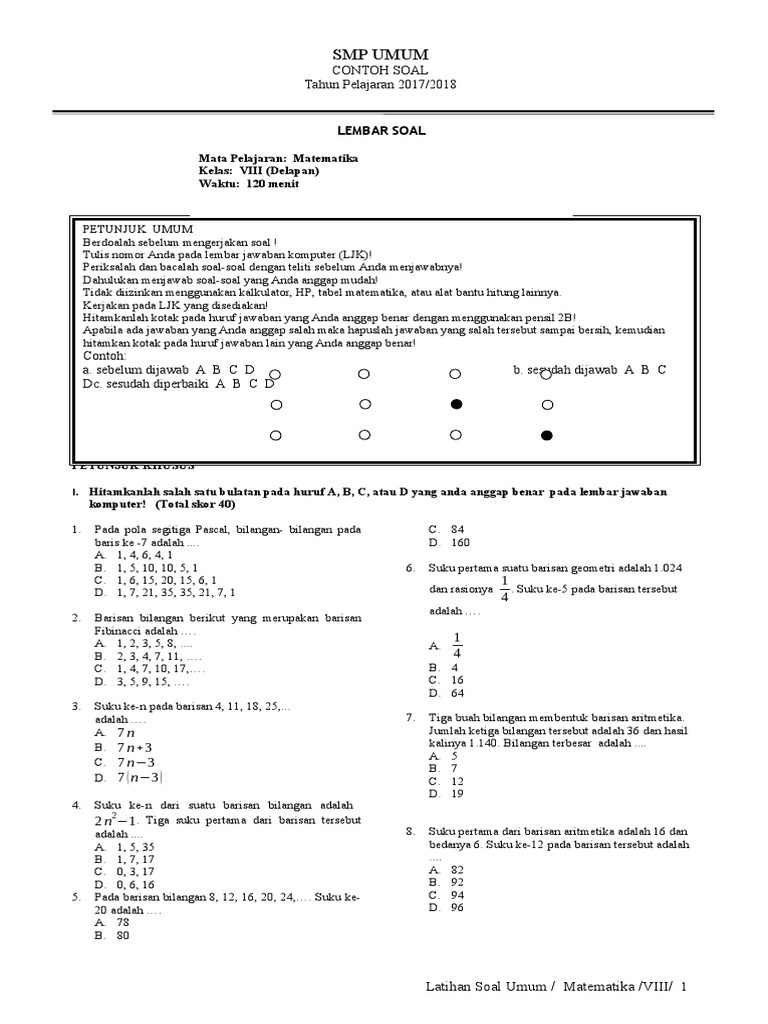 Latihan Soal Mat Kelas 8 Umum | PDF