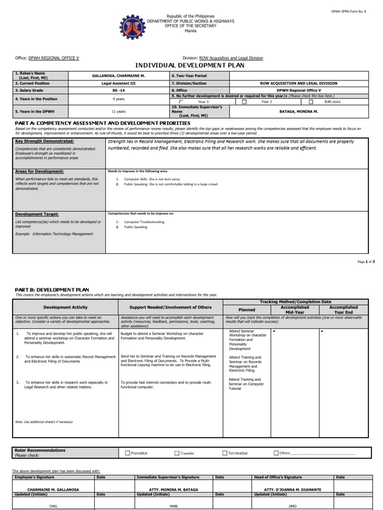 DPWH Individual Development Plan | PDF
