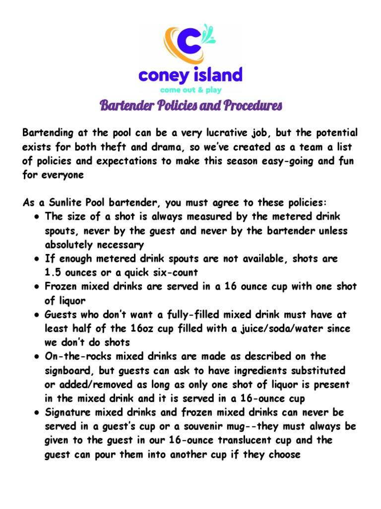 Bartender Policies and Procedures | Download Free PDF | Drink | Food And Drink
