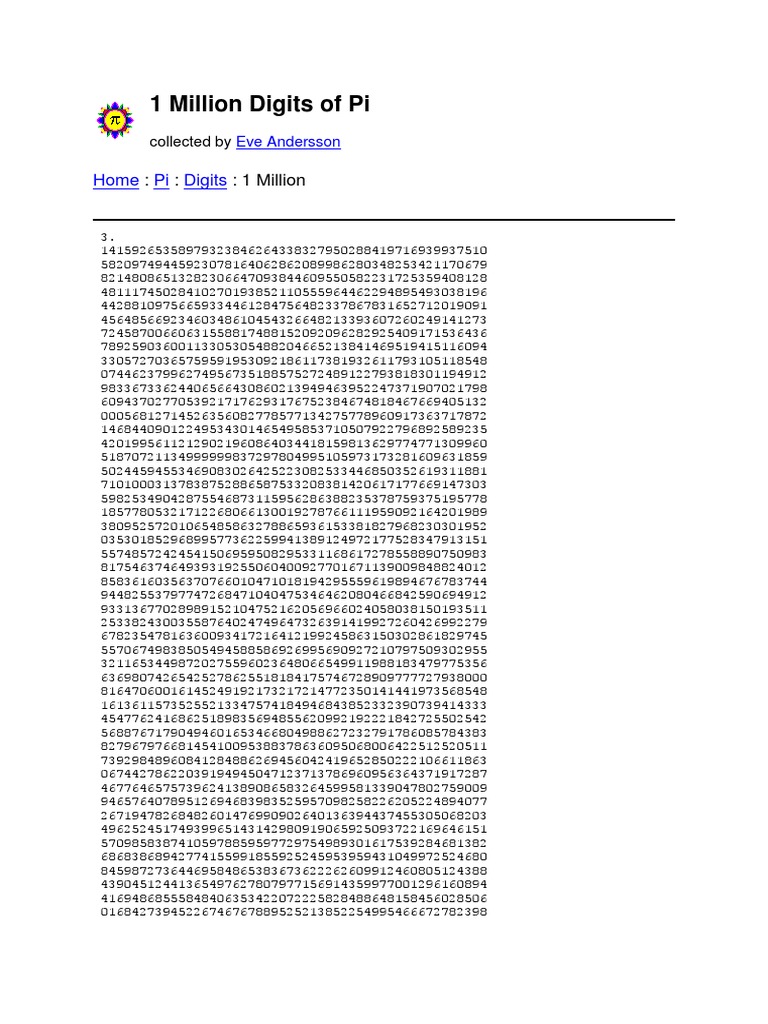 1 Million Digits of Pi | PDF