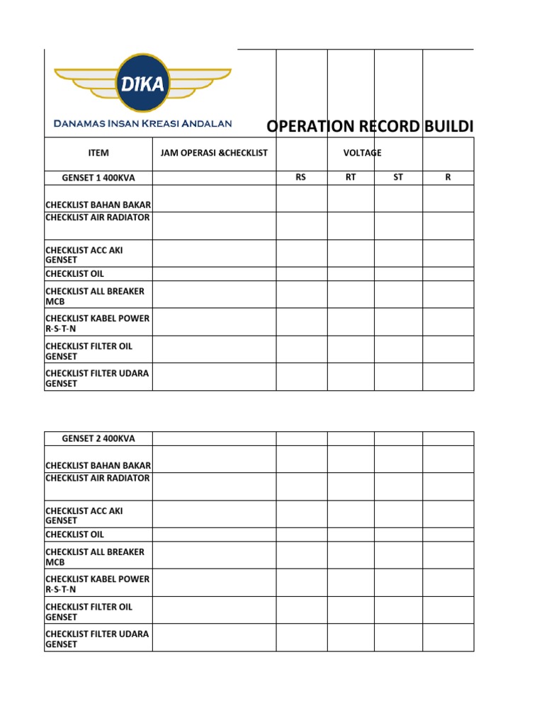 Form Checklist Operation Genset | PDF