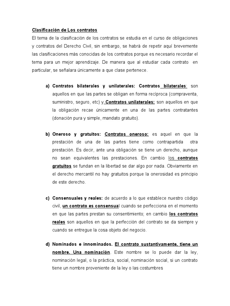 Clasificación de Los Contratos | PDF | Ley común | Derecho civil ...