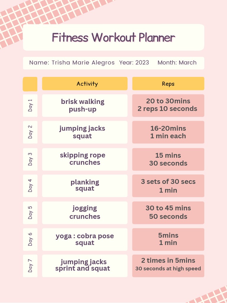 7-Day Personalized Meal and Workout Plan. | PDF | Food And Drink ...