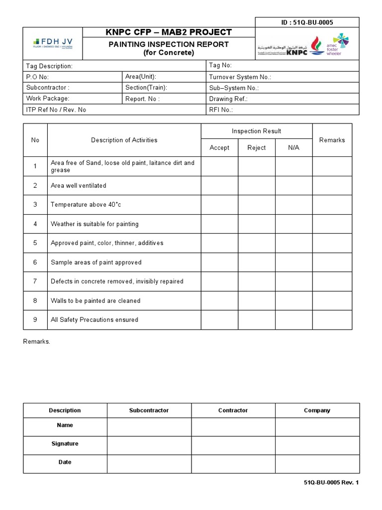 51Q-BU-0005 - Rev.1 Painting Inspection Report (For CONCRETE) | PDF