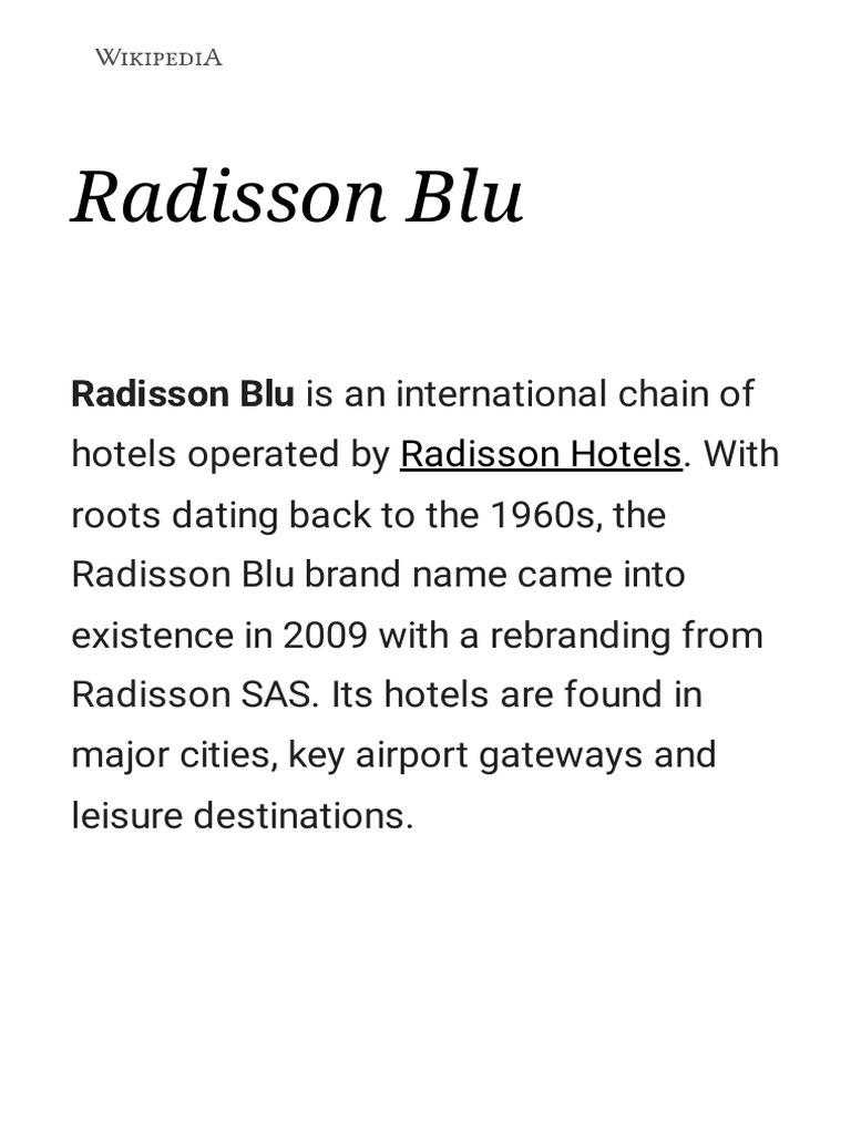 Radisson Blu - Wikipedia | PDF | Hospitality Industry | Hotel