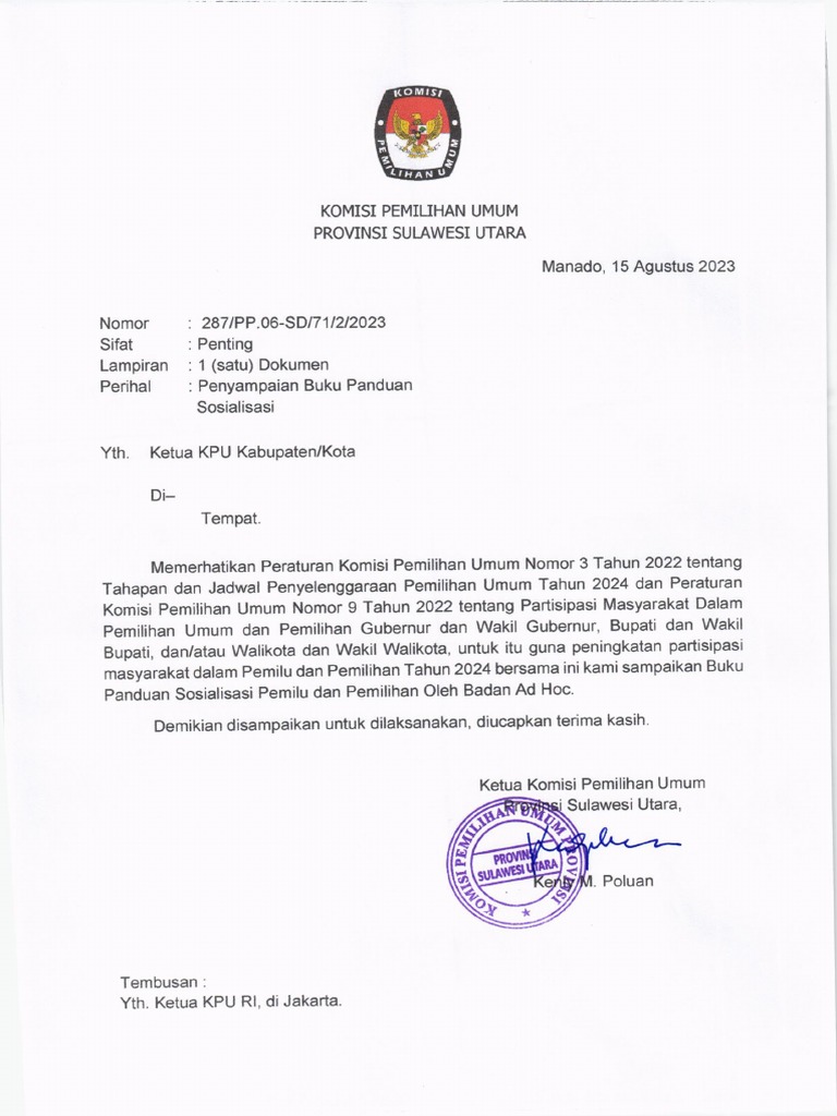 SD 287 - Penyampaian Buku Panduan Sosialisasi | PDF