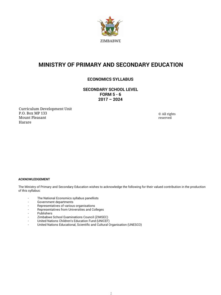 ZIMSEC A Level Economics Syllabus 2025 | PDF | Supply (Economics ...