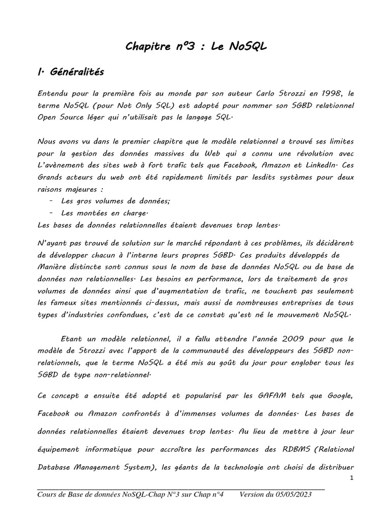 Base de Donnees NoSQL - Chapitre 3 | PDF | NoSQL | Bases de données