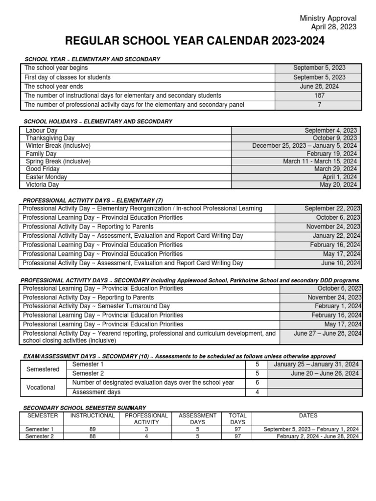 2023-2024 School Year Calendar | PDF | Academic Term | Schools