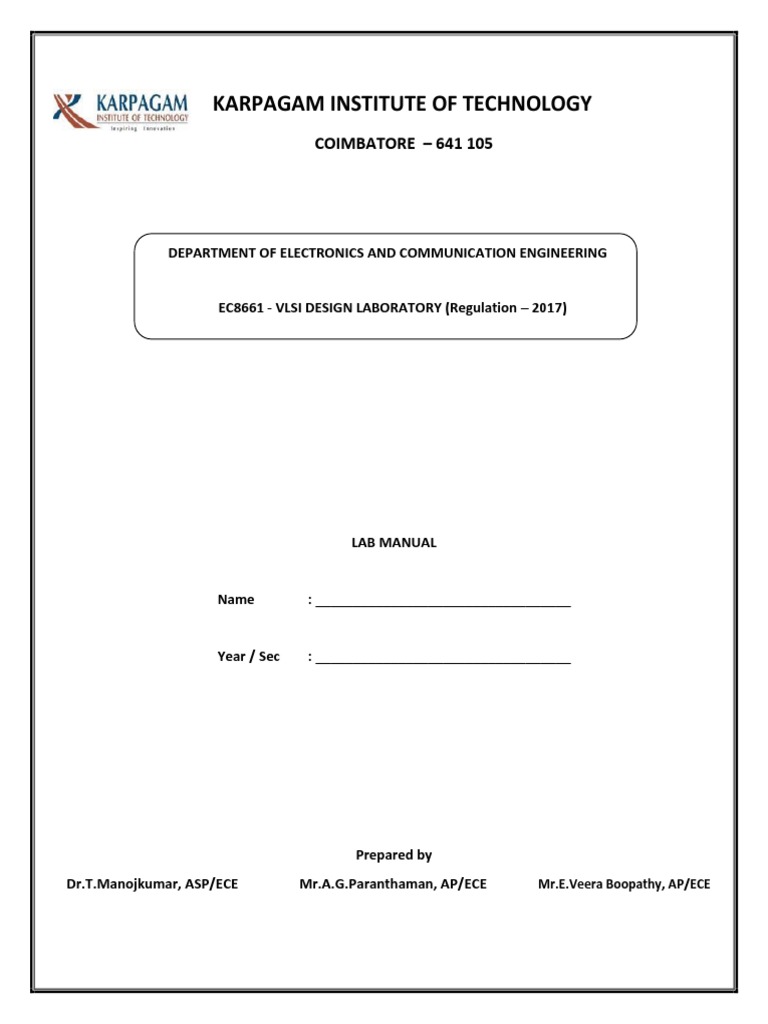 Ec8661 - Vlsi Design Laboratory Manual 2022 | PDF | Hardware Description Language | Field ...