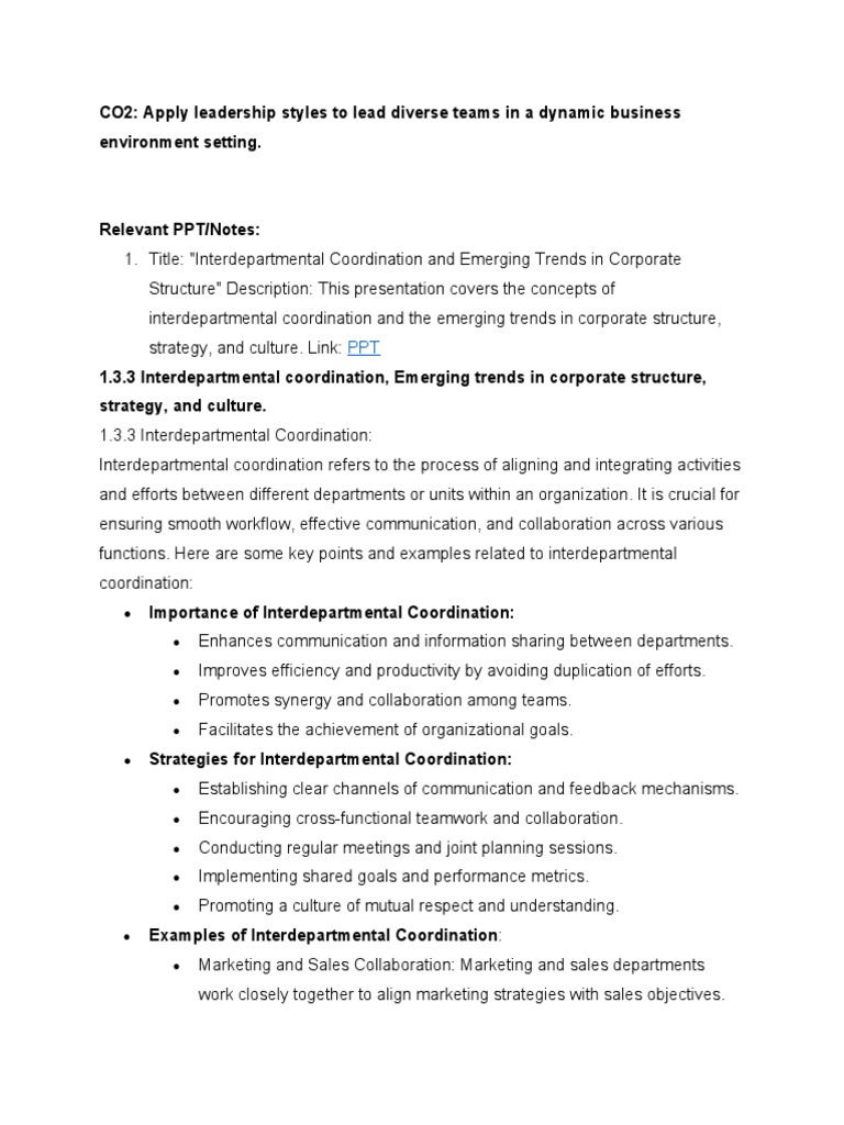 1.3.3 Interdepartmental Coordination, Emerging Trends in Corporate ... 1.3.3 Interdepartmental Coordination, Emerging Trends in Corporate ...