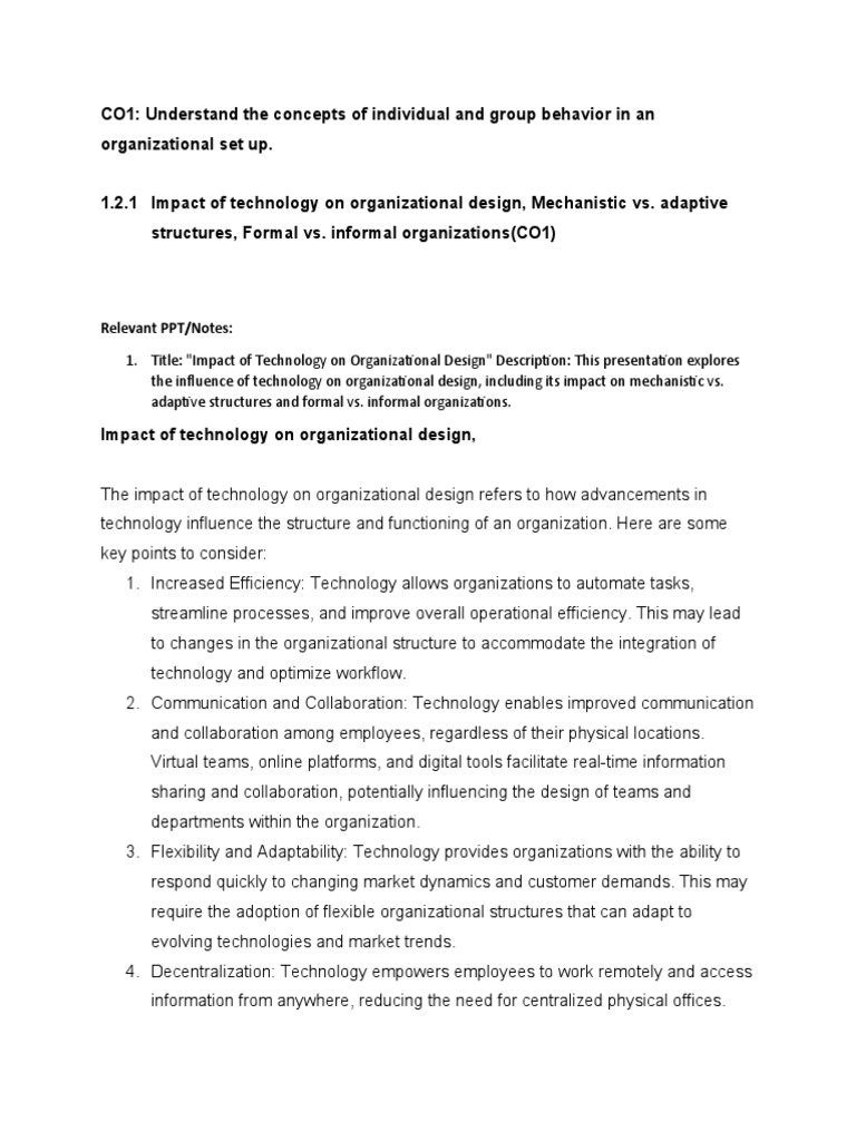 Technology's Impact on Organizational Design | PDF | Analytics ...