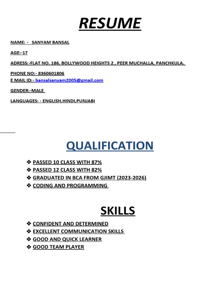 Resume: Qualification | PDF