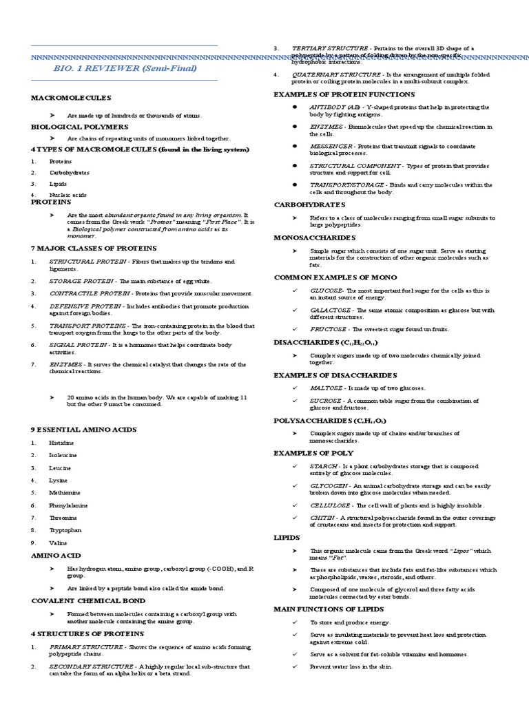Gen. Bio. 1 Reviewer Semi Final | PDF | Lipid | Cellular Respiration