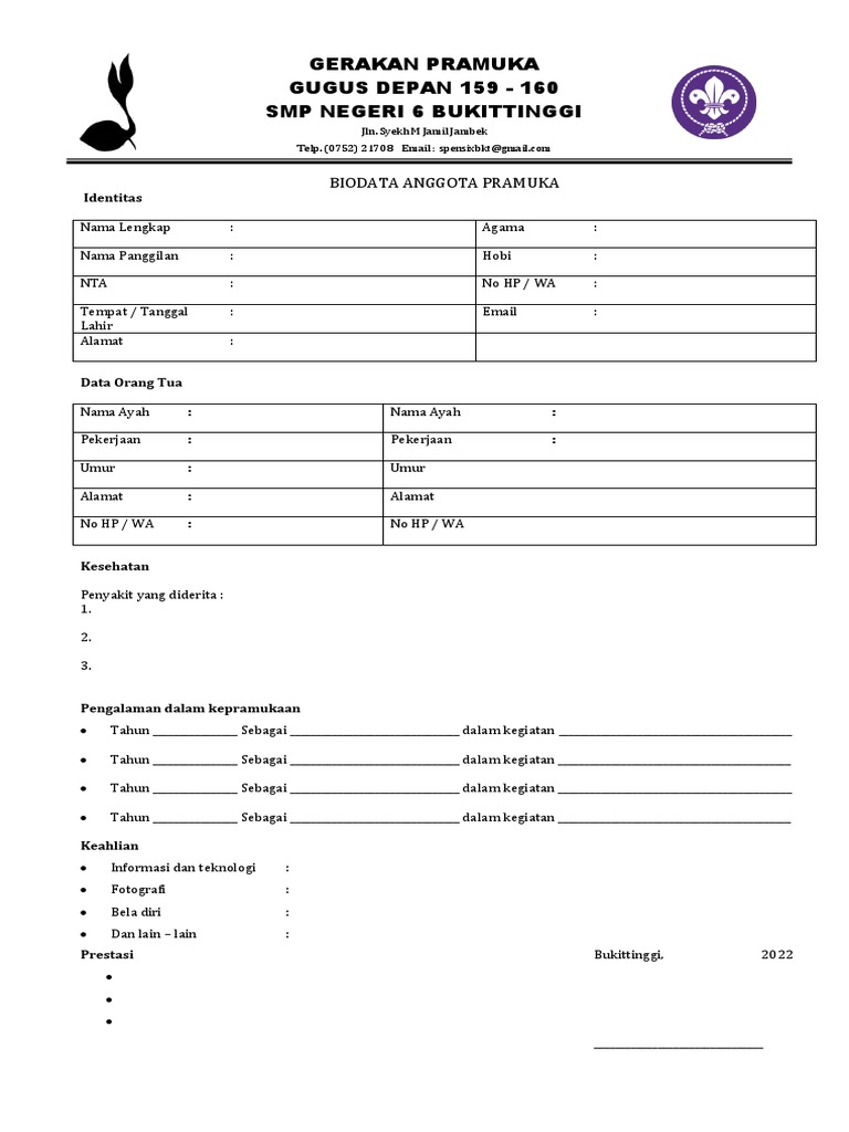 Biodata Anggota Pramuka SMP 6 Bukittinggi | PDF