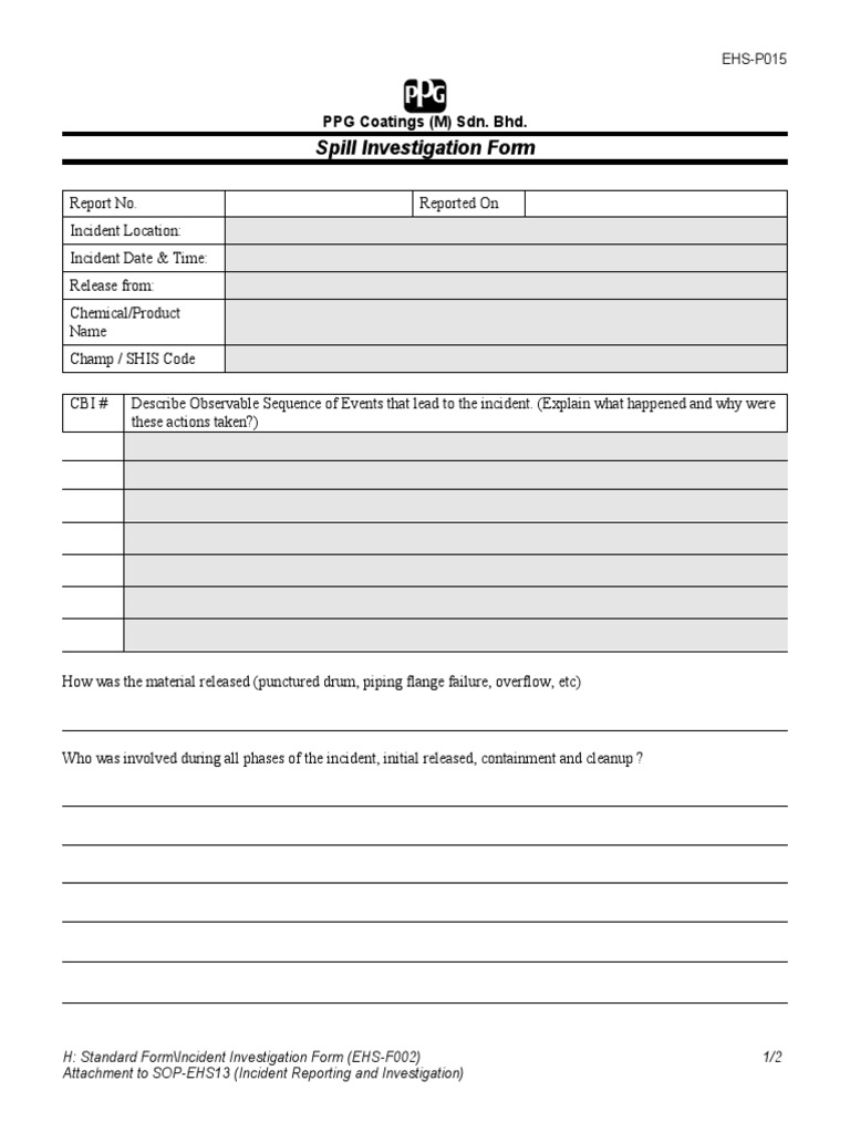 Spill Investigation & Reporting Form | PDF