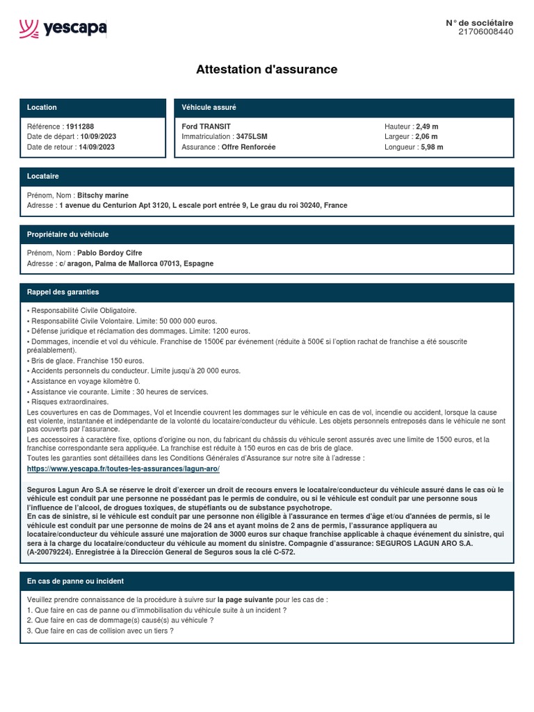 Assurance Location Véhicule Yescapa | PDF | Assurance | Véhicules