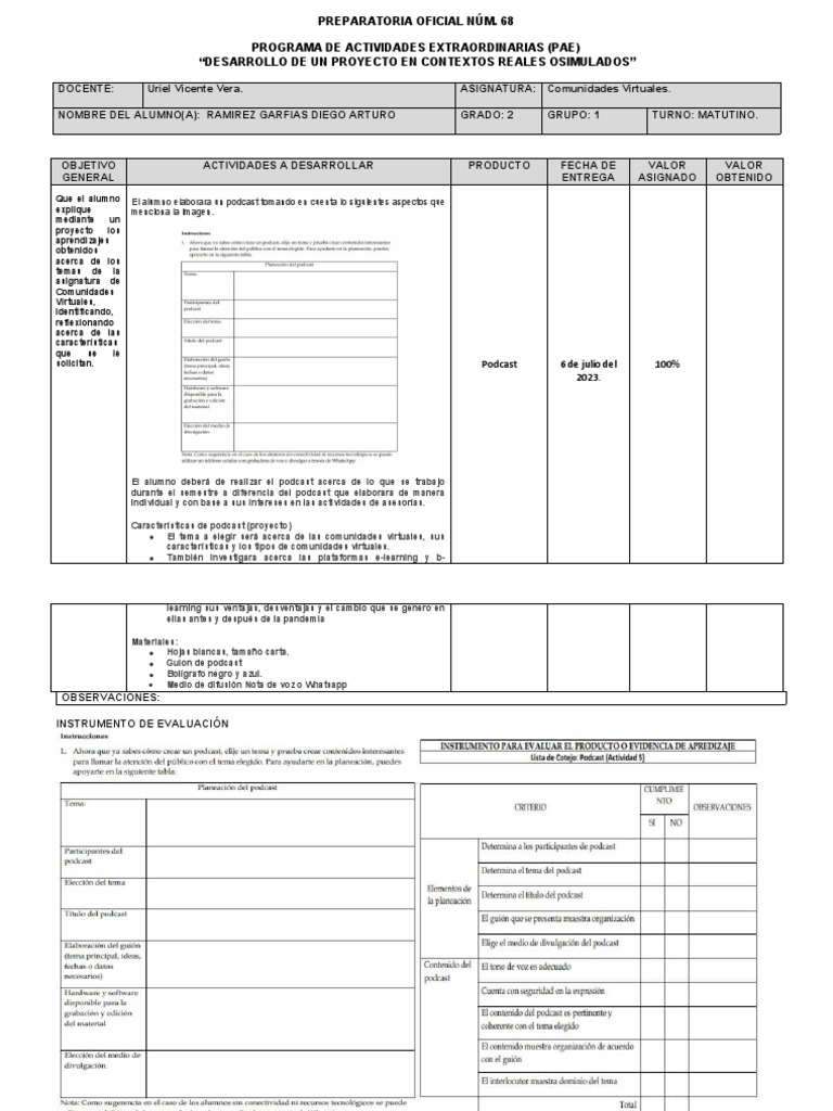 Programa de Actividades Extraordinarias (Pae) Proyecto | PDF ...