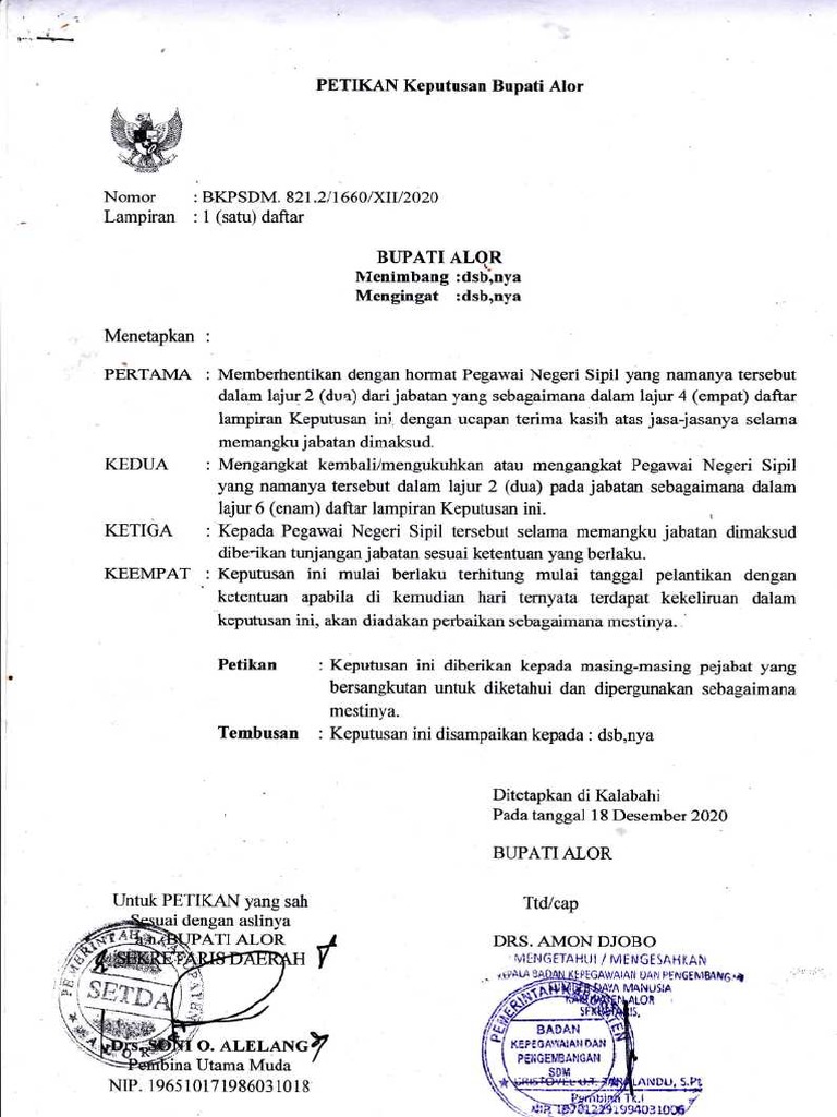 SK Jabatan Atasan Langsung | PDF