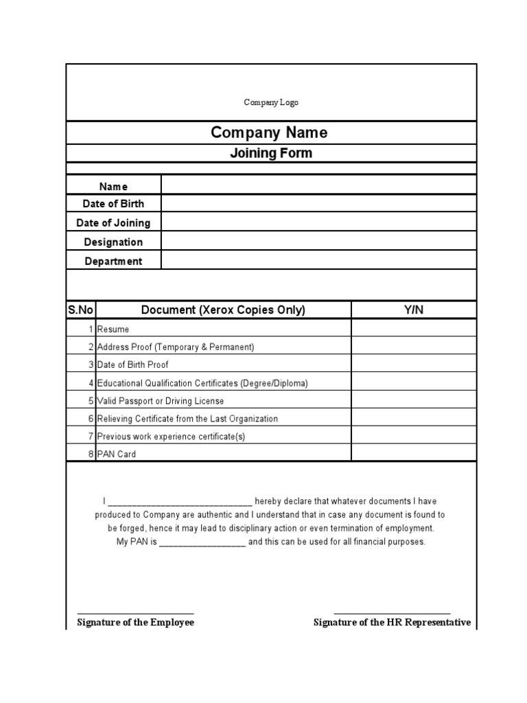 Format Joining Form 122 | PDF